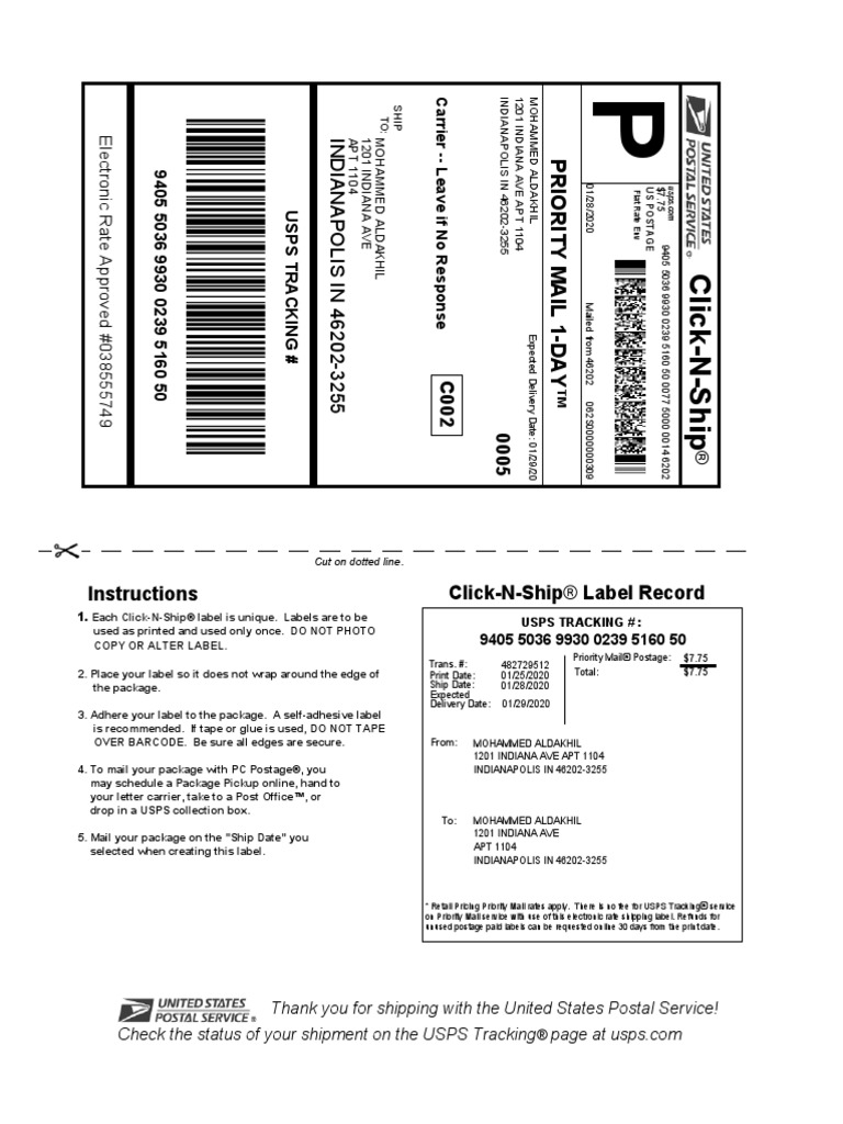 Shipping Label | PDF | United States Postal Service | Mail