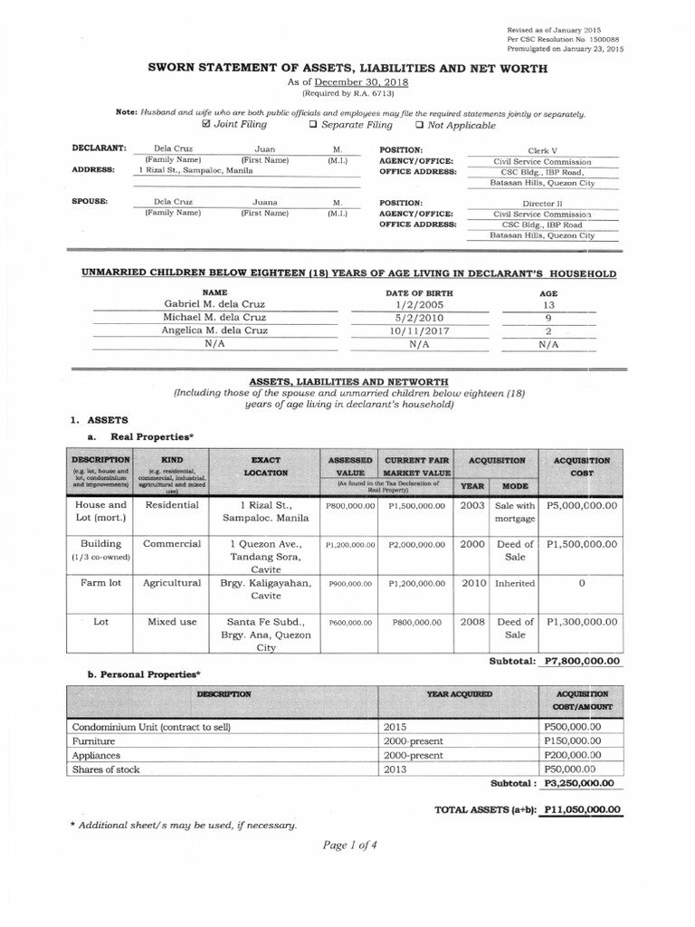 SALN Filled Up Sample PDF | PDF