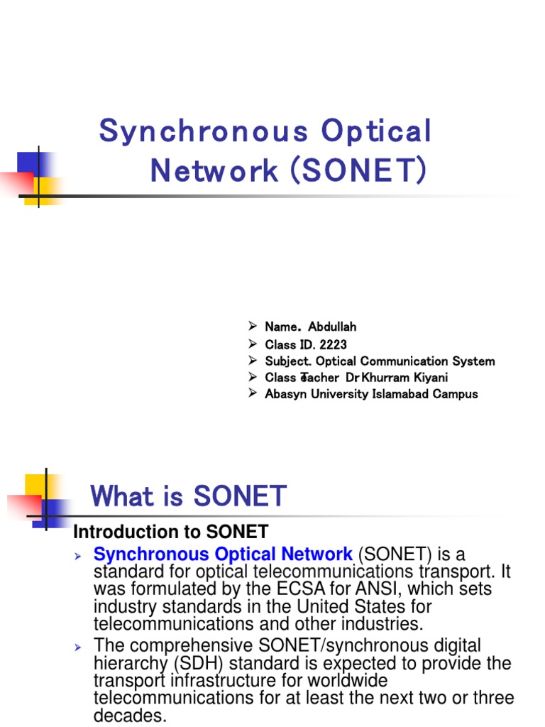 Synchronous Optical Network (SONET) by Abdullah | PDF | Electronic ...