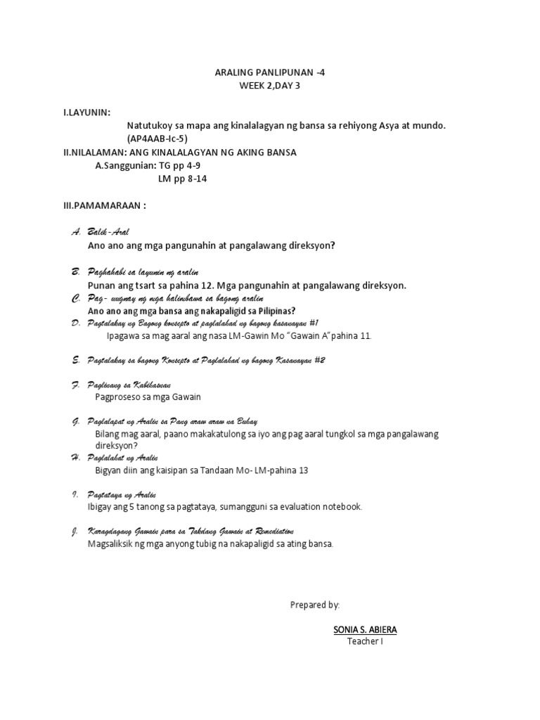 Ap, Banghay Aralin, W2, D3 | PDF