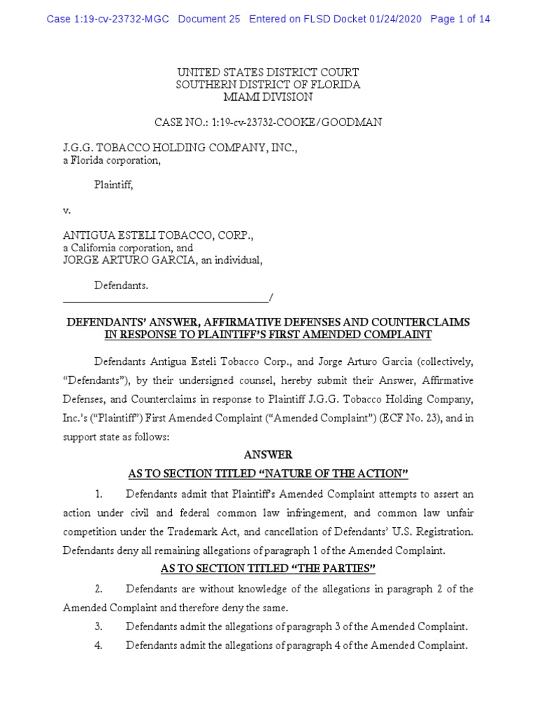 Defendants Answer To First Amended Complaint | PDF | Affirmative ...