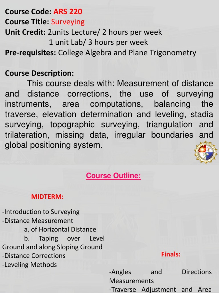 Lesson 1 Surveying ARC PDF | PDF | Surveying | Metre