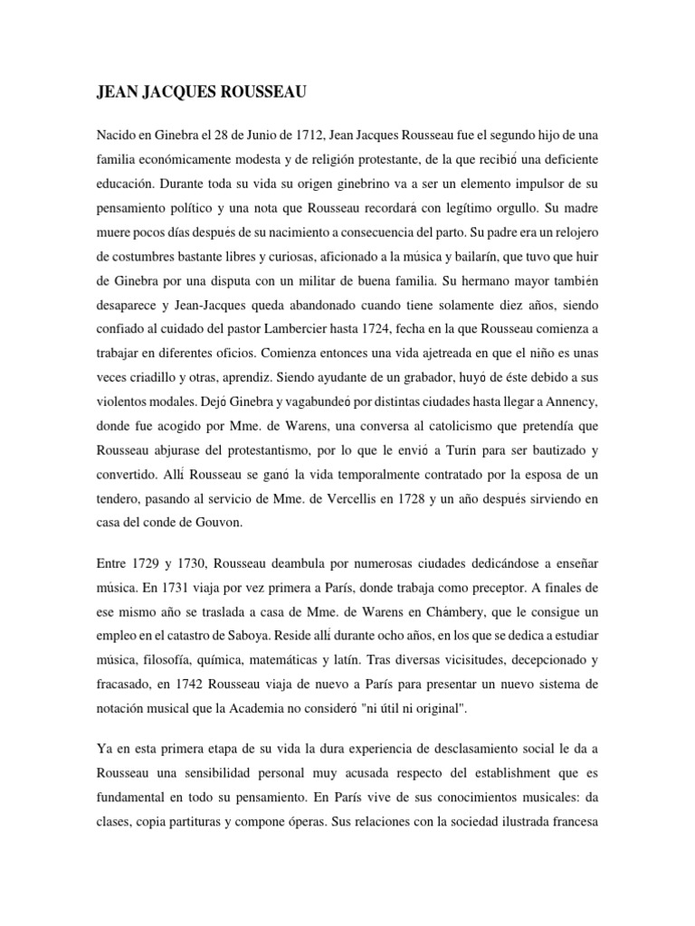 Biografia Rousseau | PDF | Jean-Jacques Rousseau | Emile, o sobre educación