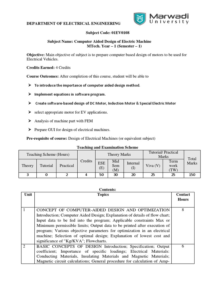 01ev0205 Computer Aided Design of Electric Machine | PDF | Electric ...