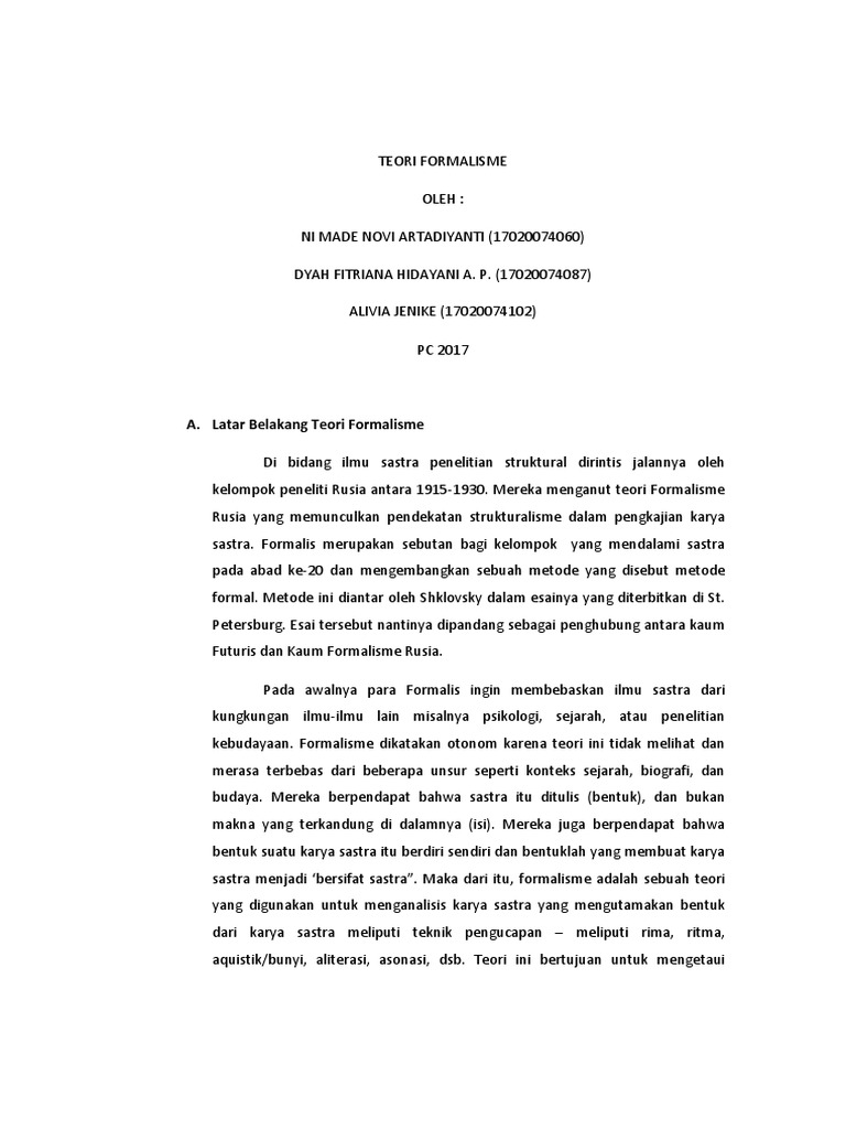 Analisis Teori Formalisme Sastra | PDF