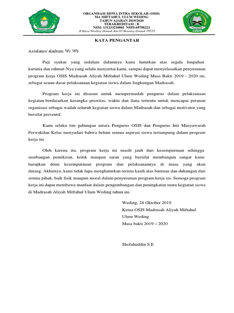 Program Kerja Osis Ma Miftahul Ulum Weding 2019 | PDF