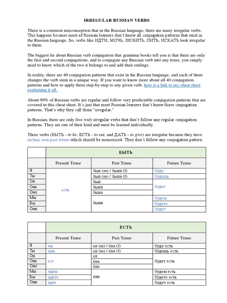 Russian Irregular Verbs Explained | PDF | Grammatical Tense ...