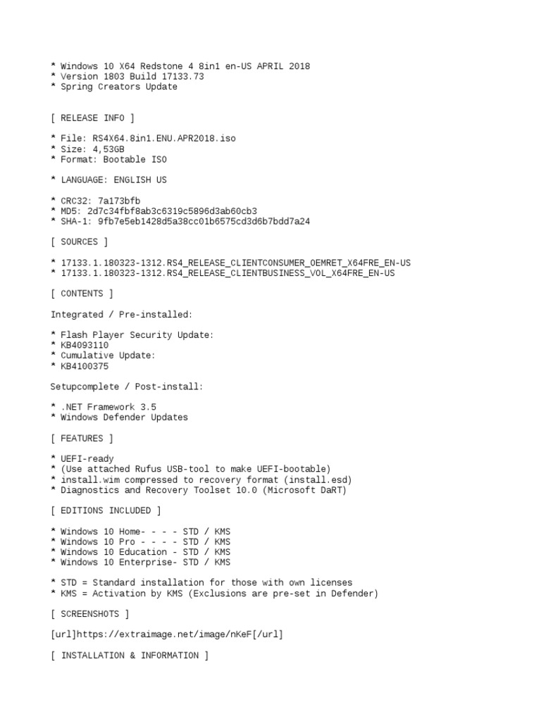 Windows 10 X64 Redstone 4 v1803 8in1 en-US APRIL 2017 (Gen2) | PDF