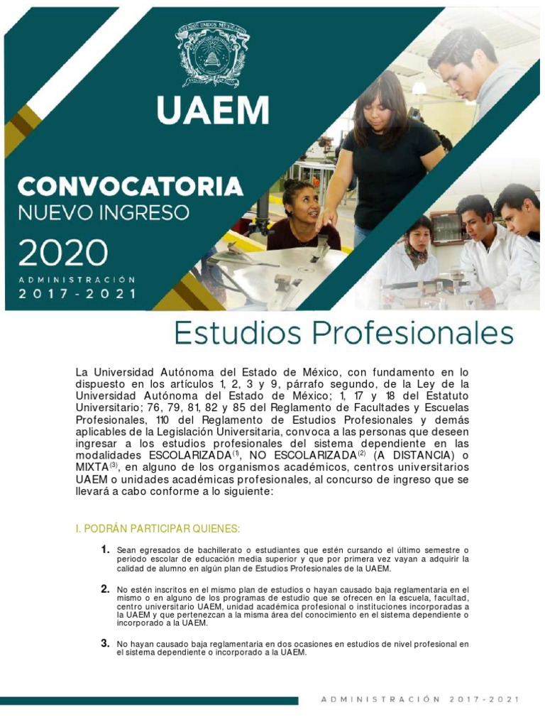 Convocatoria Nuevo Ingreso UAEMex Estudios Profesionales | PDF | Titulo ...