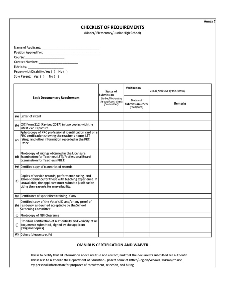 Checklist of Requirements | PDF | Identity Document | Business