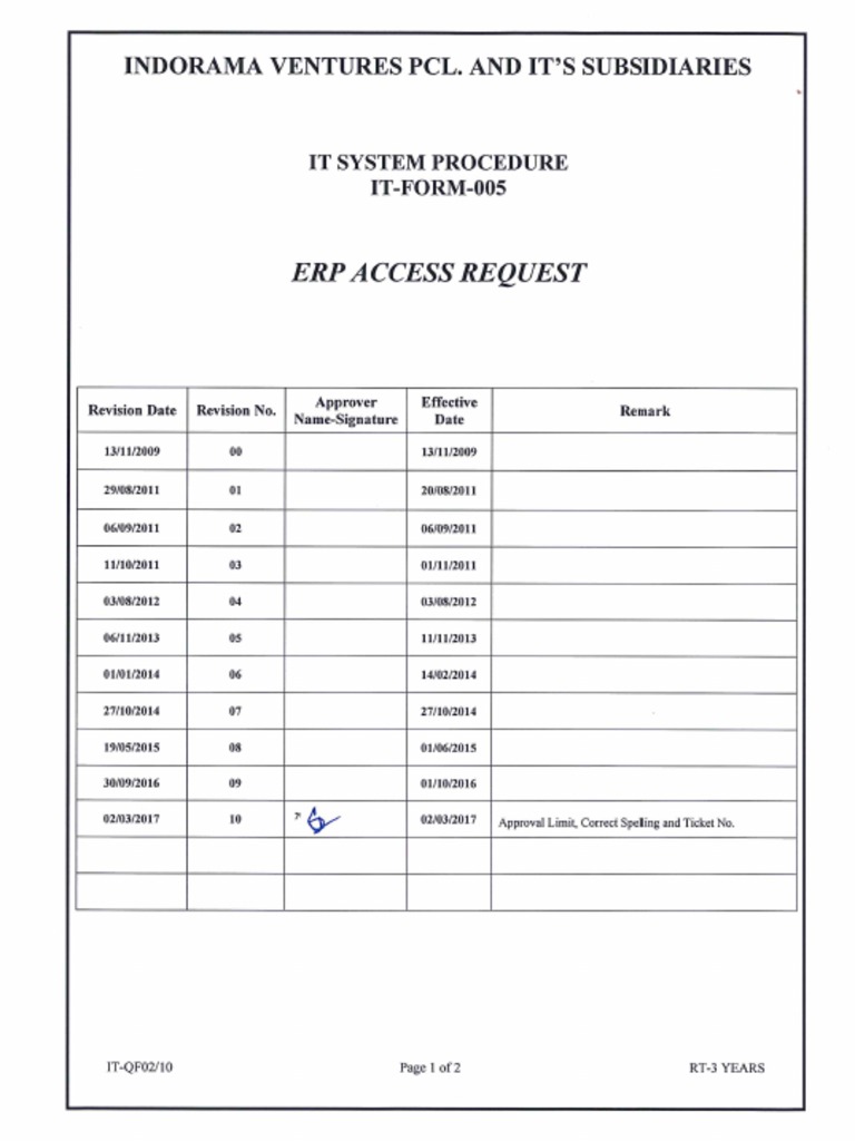 IT-FORM-005 ERP ACCESS REQUEST Form - Rev10 | PDF | Business | Market ...
