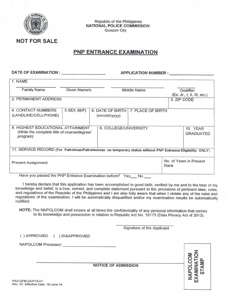 NAPOLCOM Application Form | PDF
