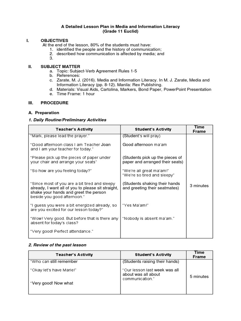 A Detailed Lesson Plan in Media and Information Literacy | PDF ...
