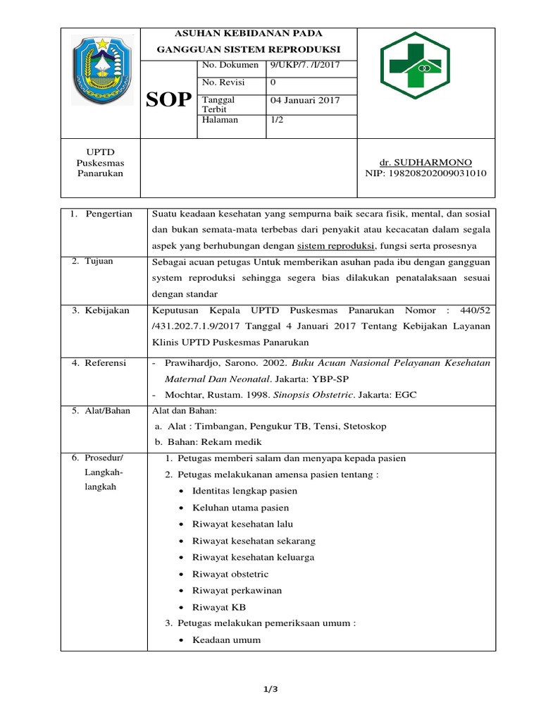 Sop - Askeb Gguan Sistem Reproduksi | PDF