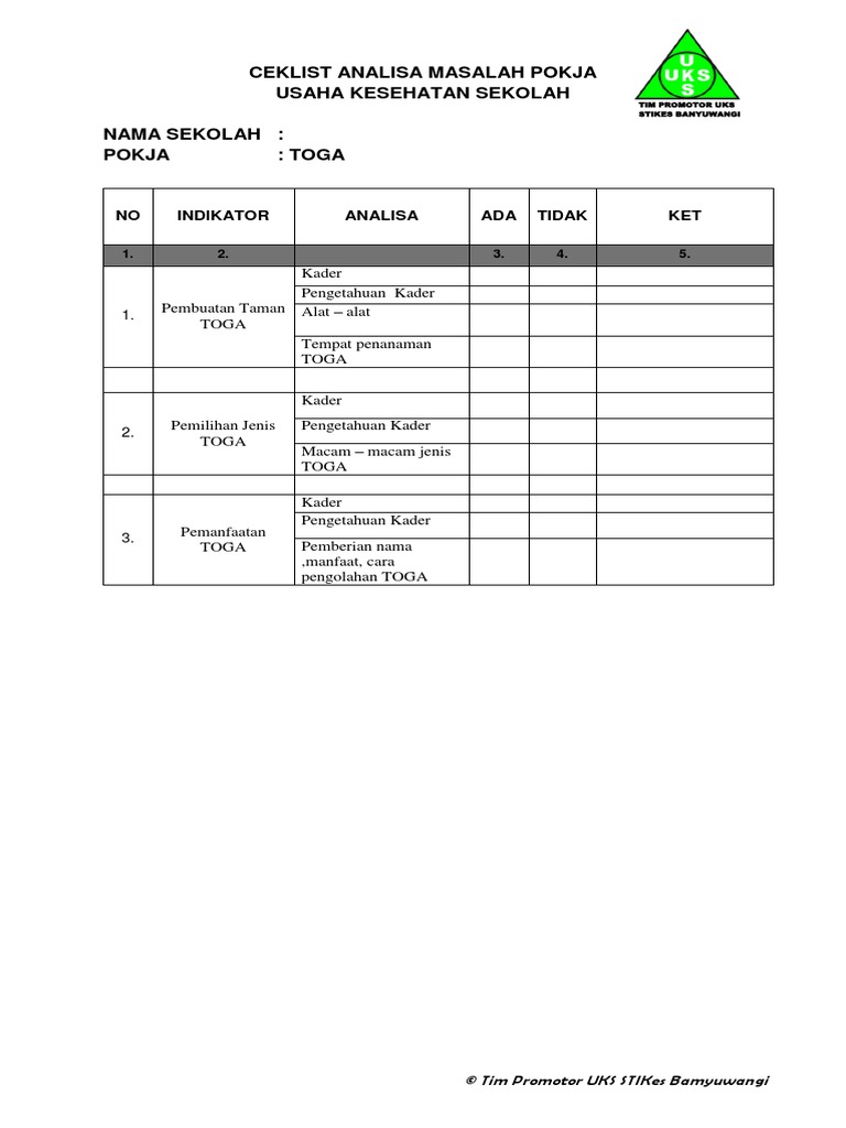 CEKLIST POKJA Toga | PDF