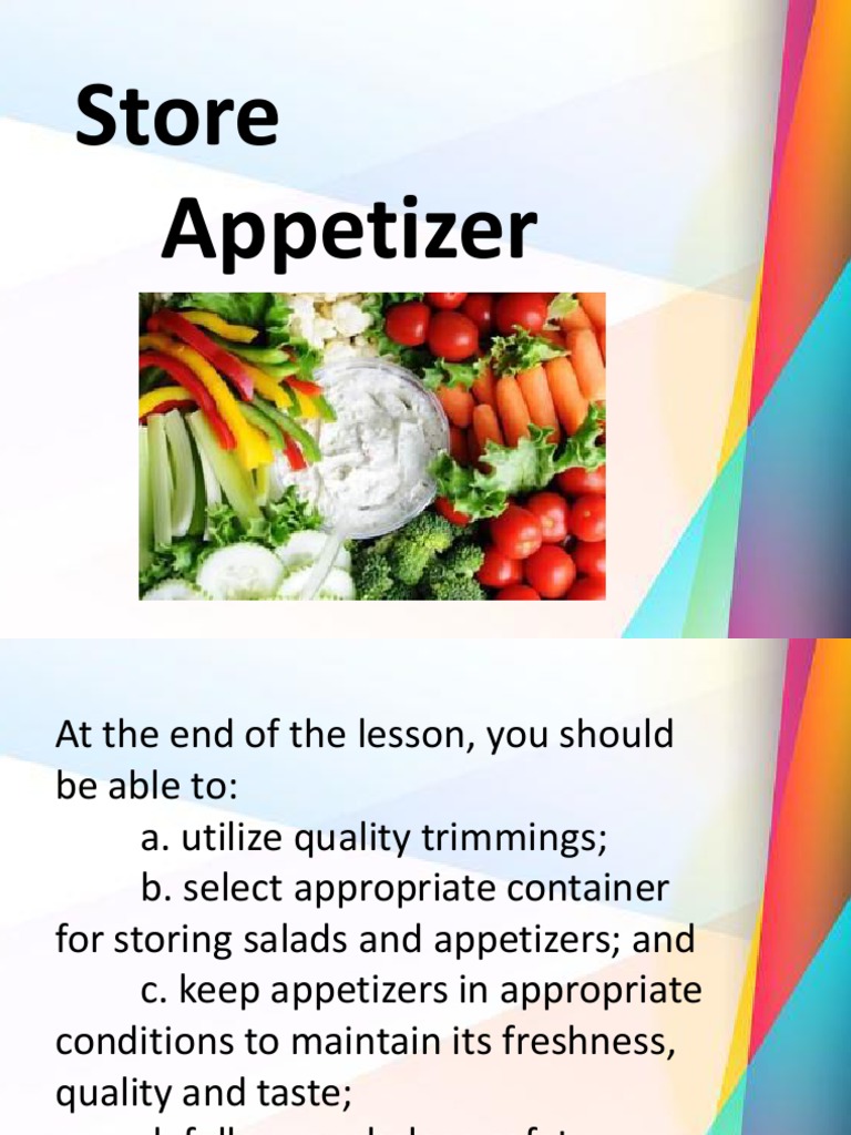Lesson 11 (Store Appetizer) | PDF | Cooking, Food & Wine