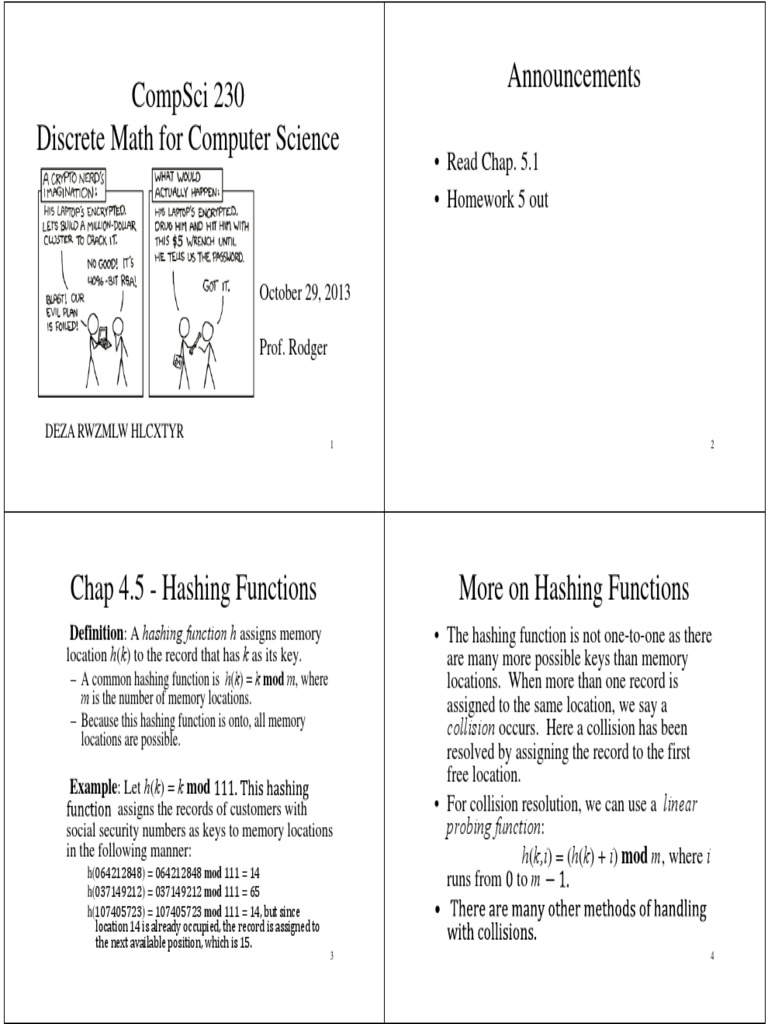 Discrete Math: Hashing & Encryption | PDF | Cryptography | Cipher