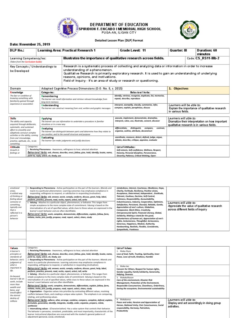DLP CS RS11-IIIb-2 | PDF | Value (Ethics) | Educational Assessment