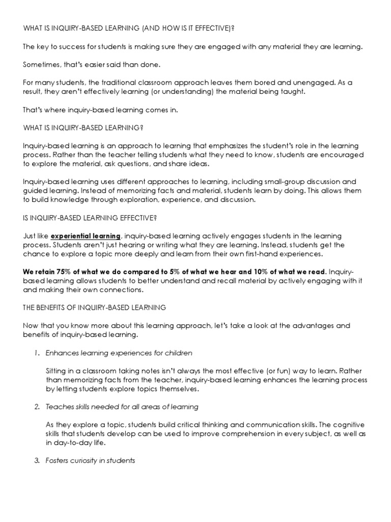 Inquiry Based Learning and 5E Model Instruction | PDF | Inquiry Based Learning | Educational ...