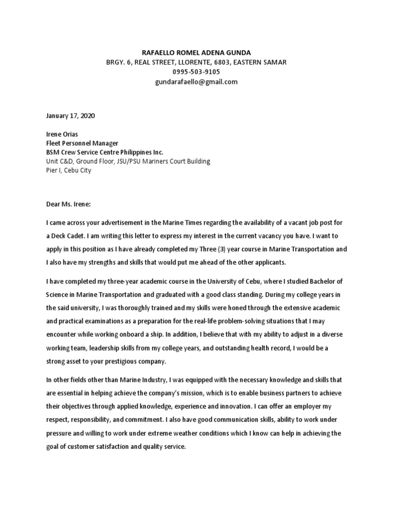 Deck Cadet Resume Example | PDF | Cognition | Psychological Concepts