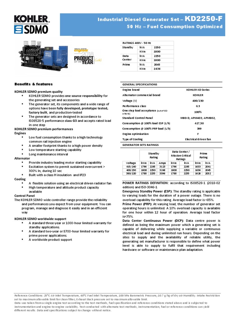 KD2250-F-SDMO (Alternator Data Sheet SDMO 2000KVA Prime Generator Set) | PDF | Diesel Engine ...
