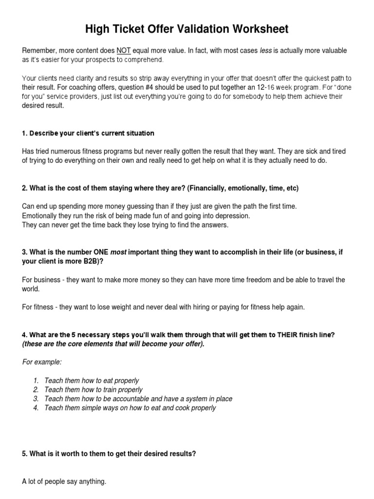 04-High Ticket Offer Validation Worksheet | PDF | Economies | Business