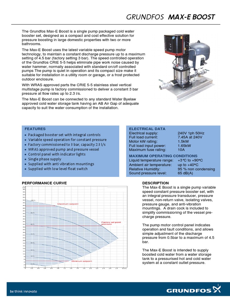 Grundfos Max e Boost Single Pump Leaflet | PDF | Pump | Pressure