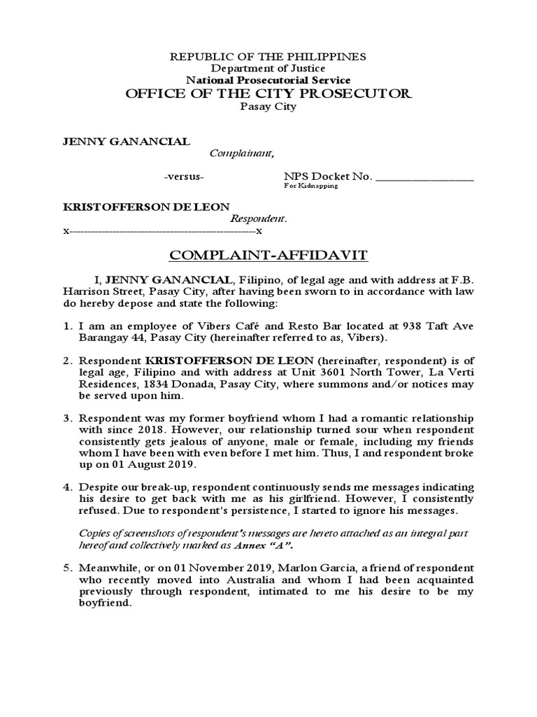 Complaint Re Kidnapping 01142020 | PDF | Kidnapping | Affidavit