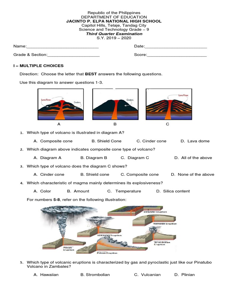 Final Third Quarter Examination Grade Ix Science | PDF | Volcano ...