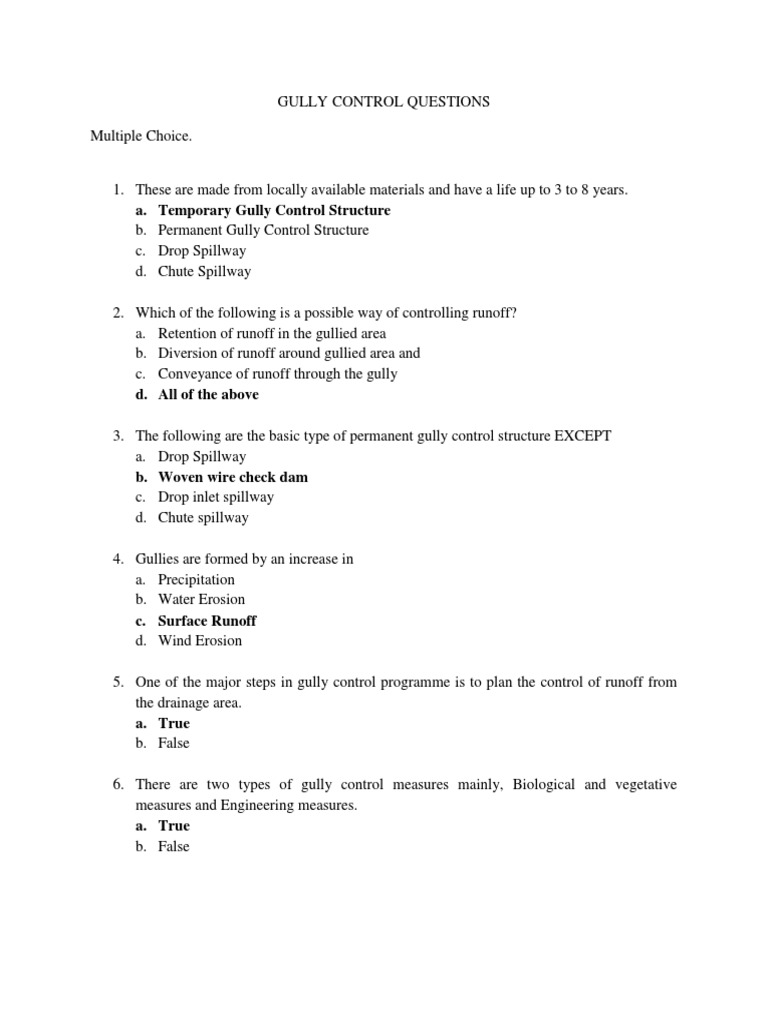 Gully Control Questions | PDF