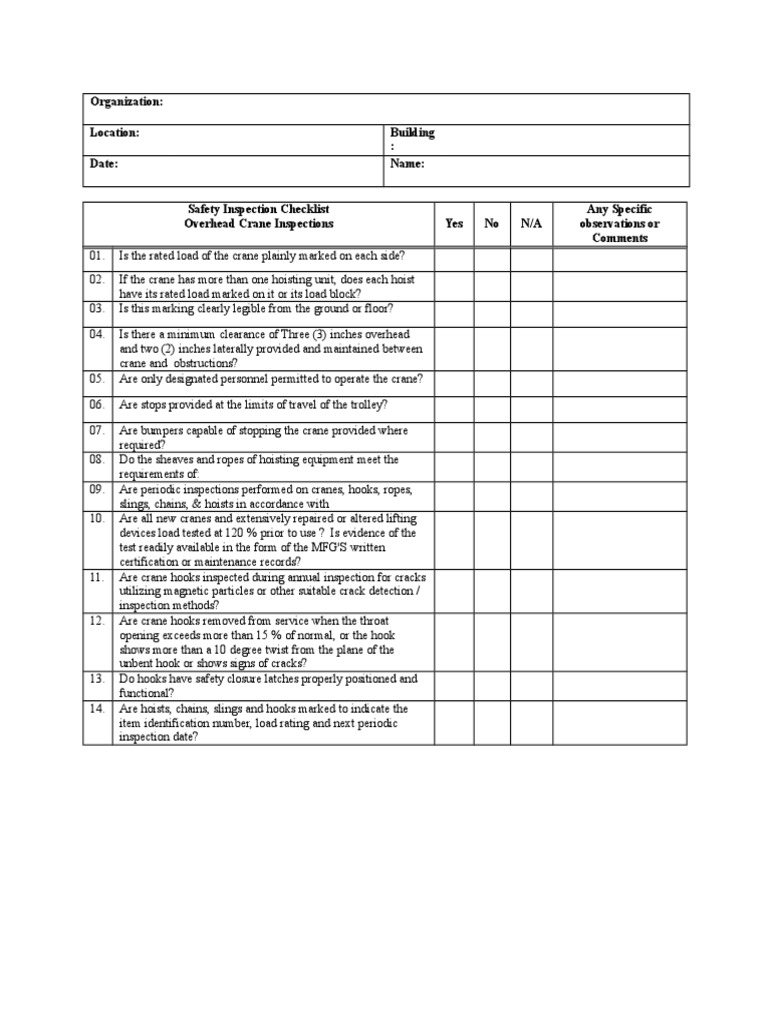 Eot Crane Checklist | PDF | Technology & Engineering