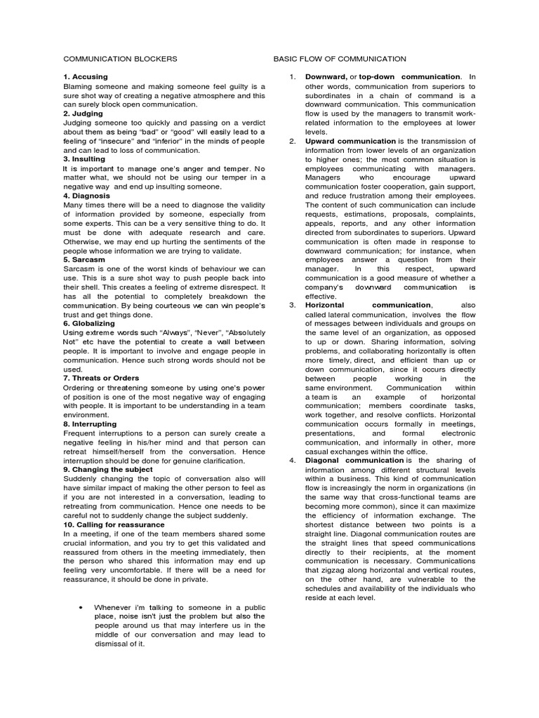 Communication Blockers | PDF | Communication | Information