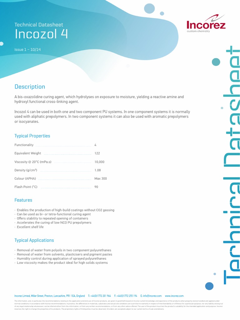 Incozol 4 TDS | PDF | Polyurethane | Polymer Chemistry