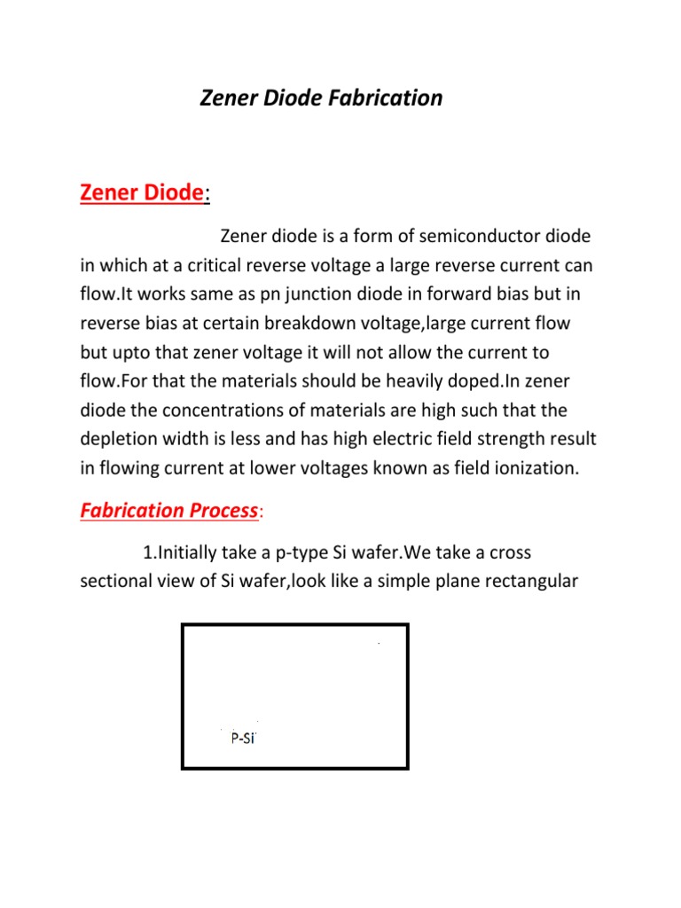 Zener Diode Fabrication Process | PDF