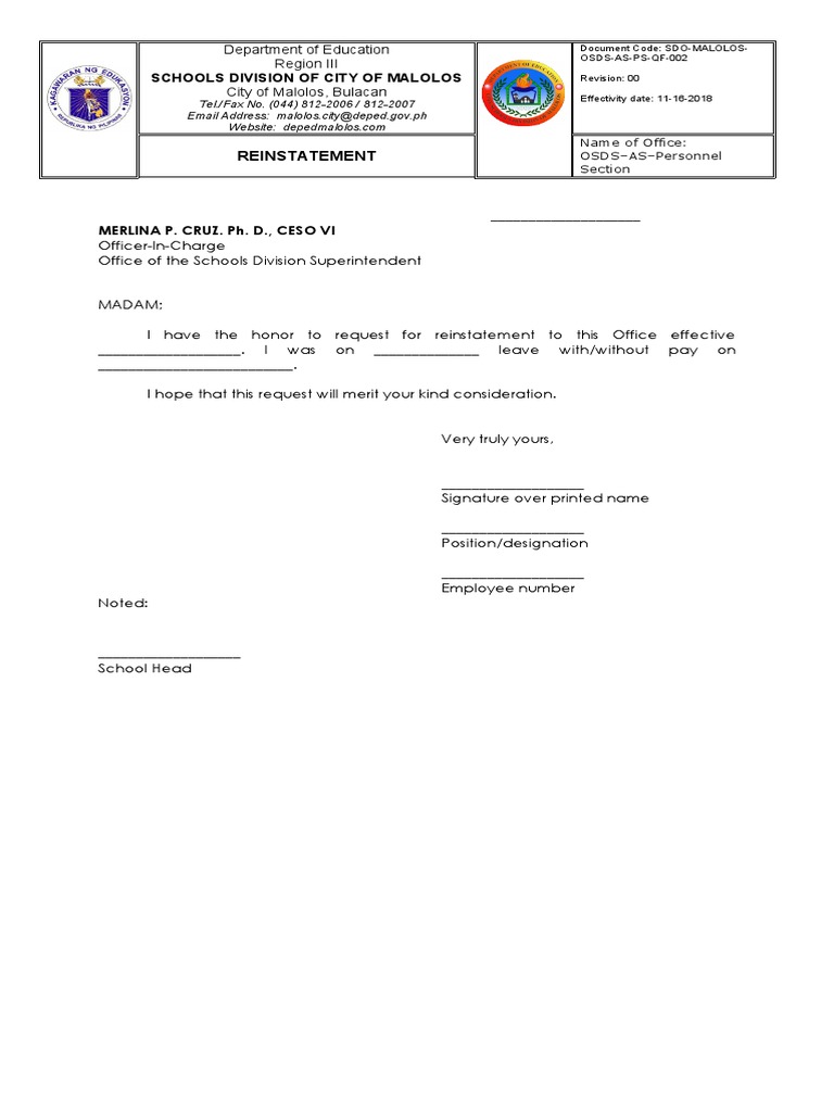 Reinstatement Form | PDF