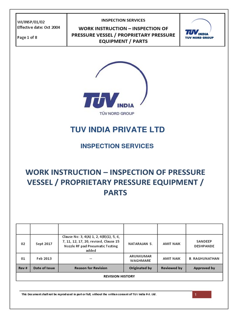 WI-INSP-01 R2 Work Instruction-Pressure Vessel Insp | PDF | Welding ...