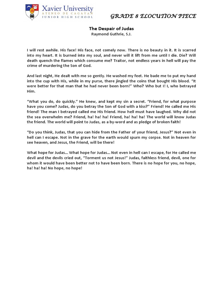 Elocution Pieces G8 | PDF | Judas Iscariot | Hell