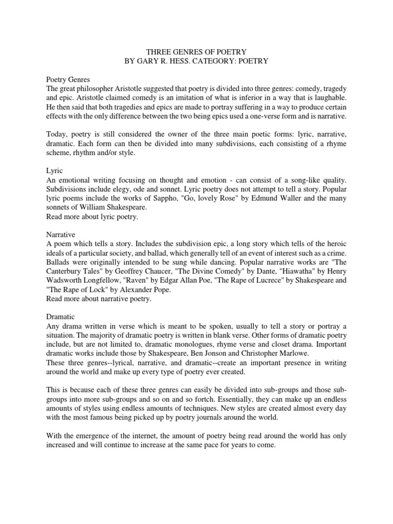 Three Genres of Poetry | PDF