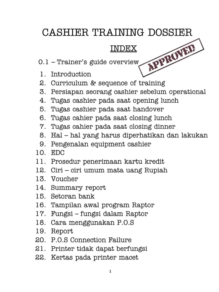 Cashier Dossier Trainer | PDF