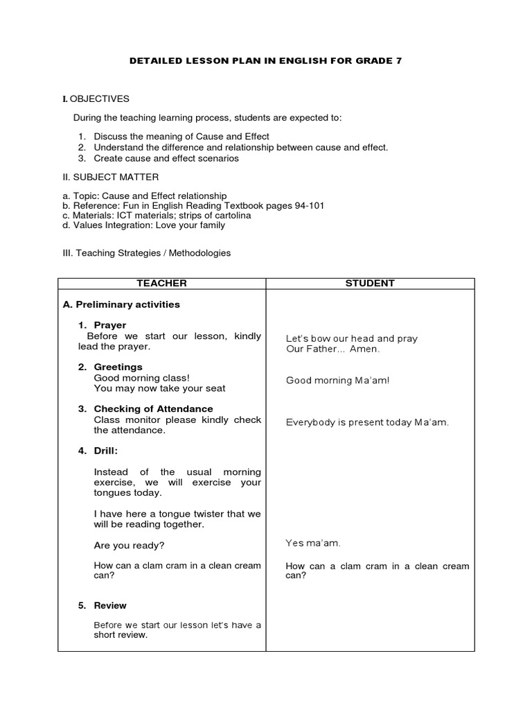 Cause and Effect LP | PDF | Lesson Plan