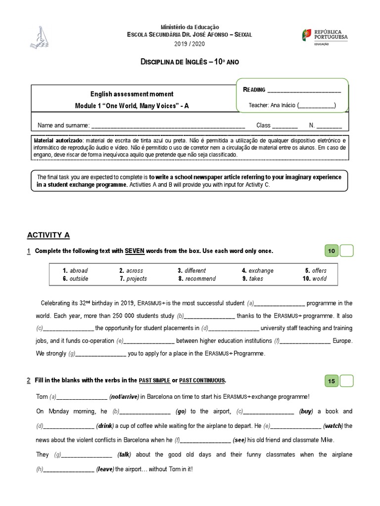 2019 2020 10 RC Test My Erasmus Programme A | PDF | Cognitive Science ...