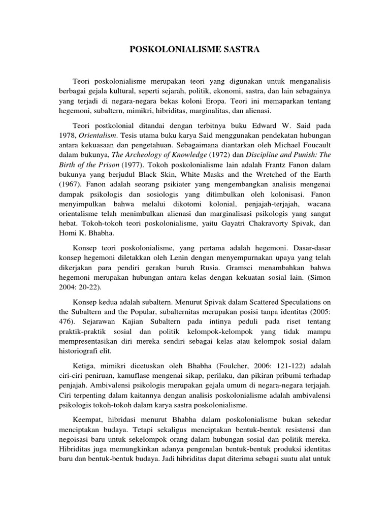 Poskolonialisme Sastra | PDF