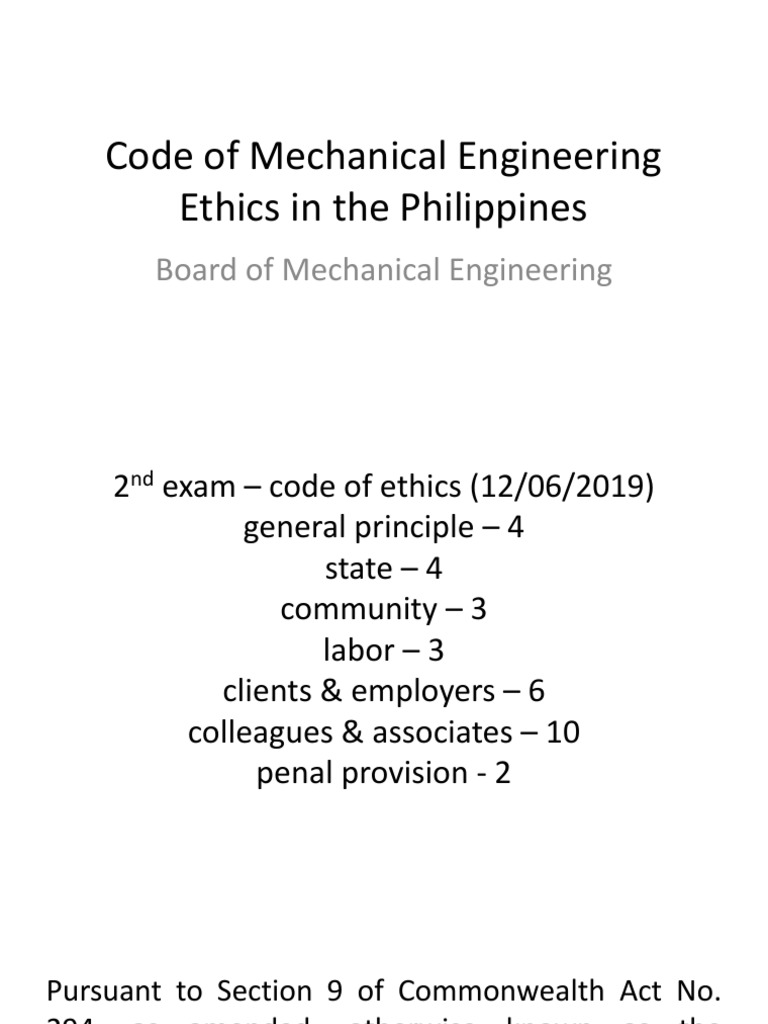Code of Mechanical Engineering Ethics in The Philippines | PDF ...