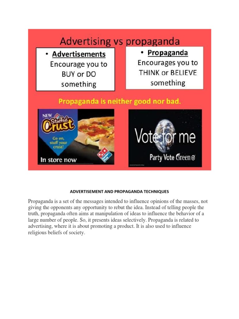 Advertisement and Propaganda Techniques | PDF | Propaganda | Advertising