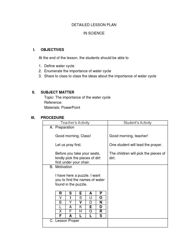 DETAILED LESSON PLAN in Science | PDF | Water Cycle | Evaporation