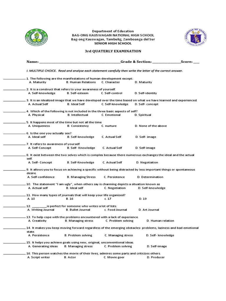 Per Dev Exam | Download Free PDF | Self | Self Concept