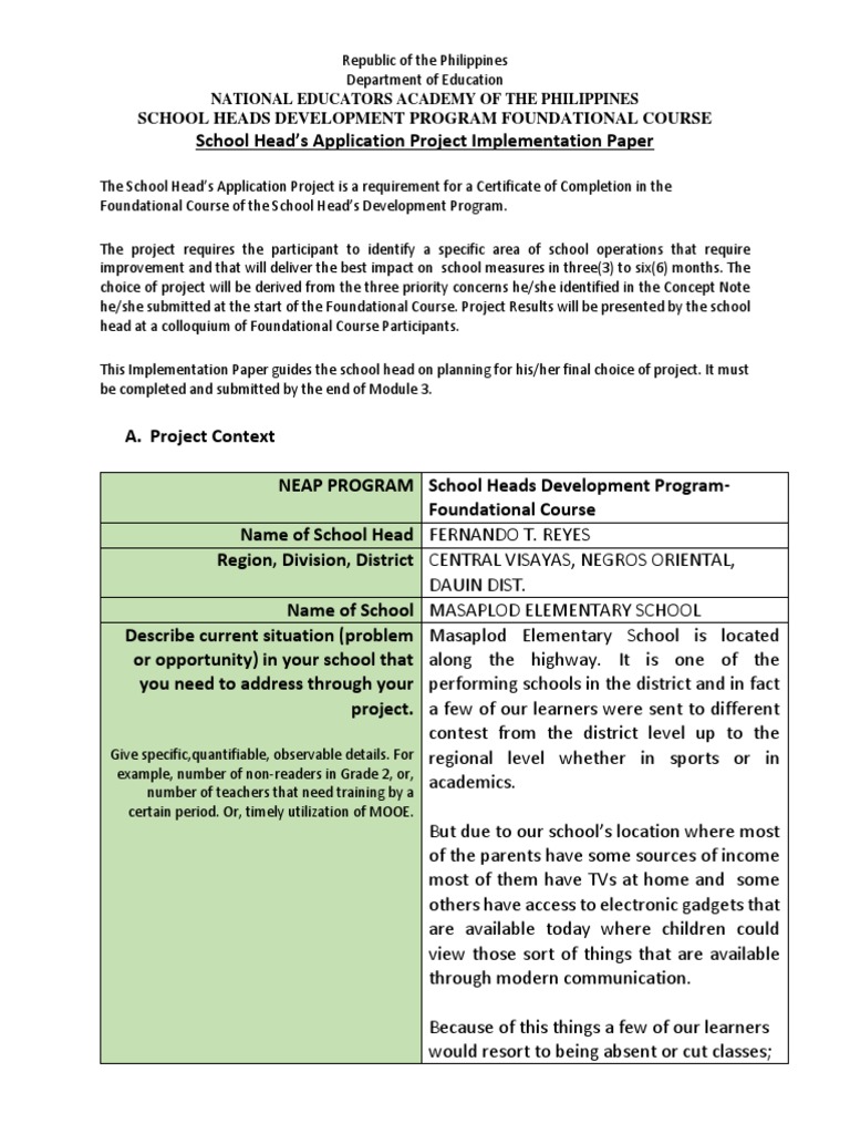 SHDP Application Project - Masaplod Es | PDF | Teachers | Classroom
