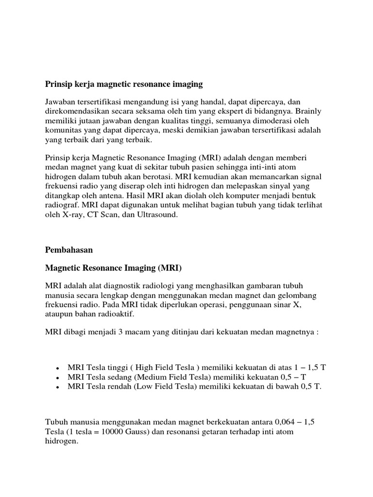 Prinsip Kerja Magnetic Resonance Imaging - Docx Apa Sanik | PDF ...