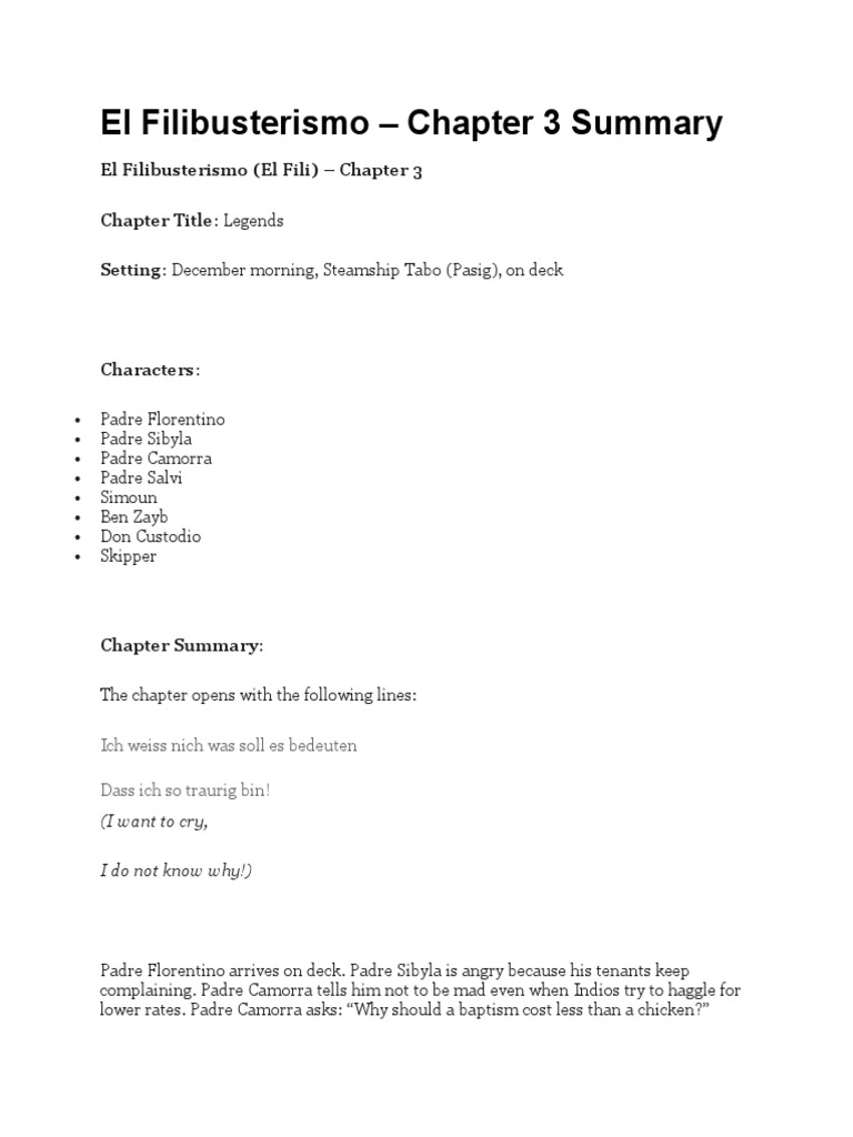 El Filibusterismo Chapter 3 Summary | PDF | Poetry