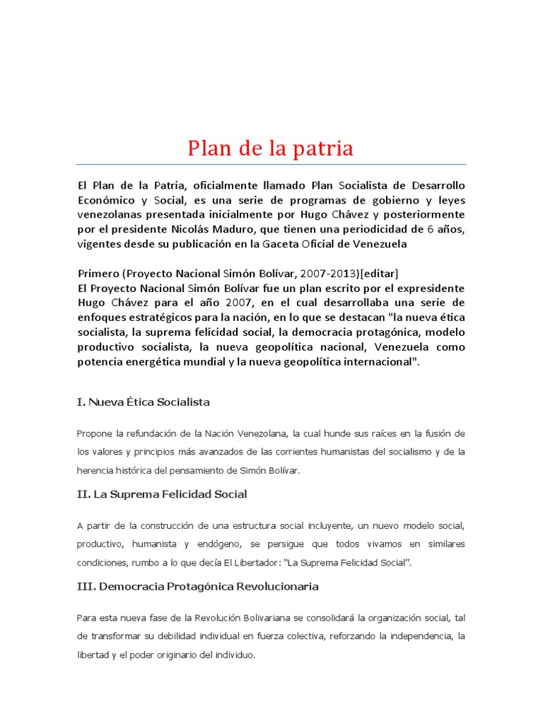 Plan de La Patria | PDF | Socialismo | Venezuela